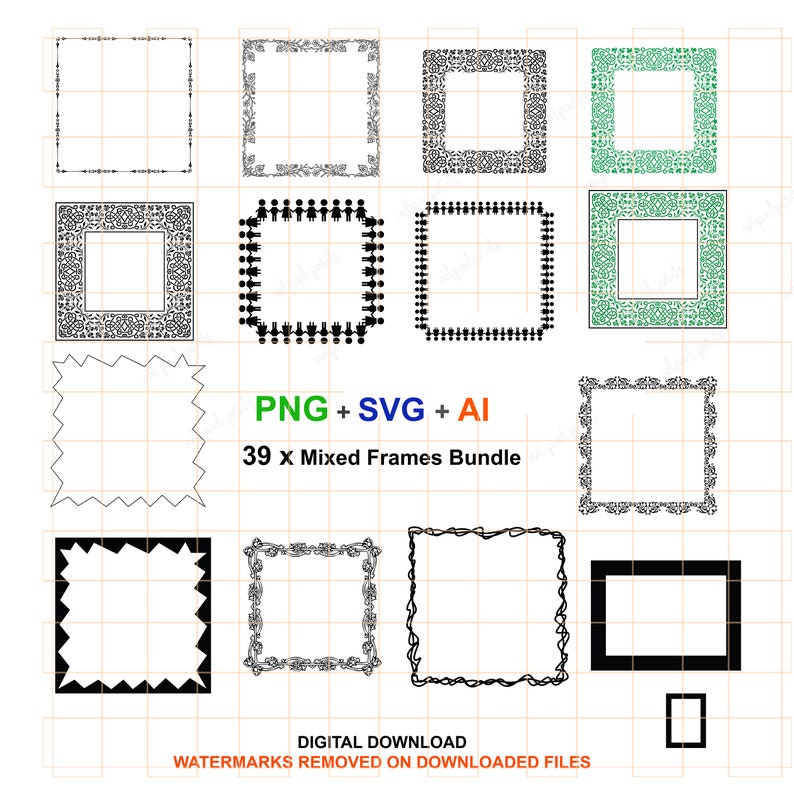 SQUARE FRAMES PRINTABLE Bundle Png, Svg, Ai Clip Art Style Digital ...