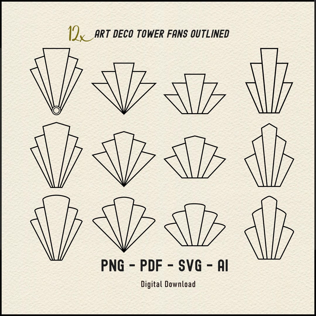 ART DECO SVG + Png Decorative Tower Fan Outlines, Printable Art Deco ...