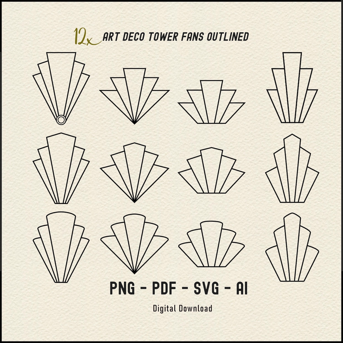 ART DECO SVG + Png Decorative Tower Fan Outlines, Printable Art Deco ...