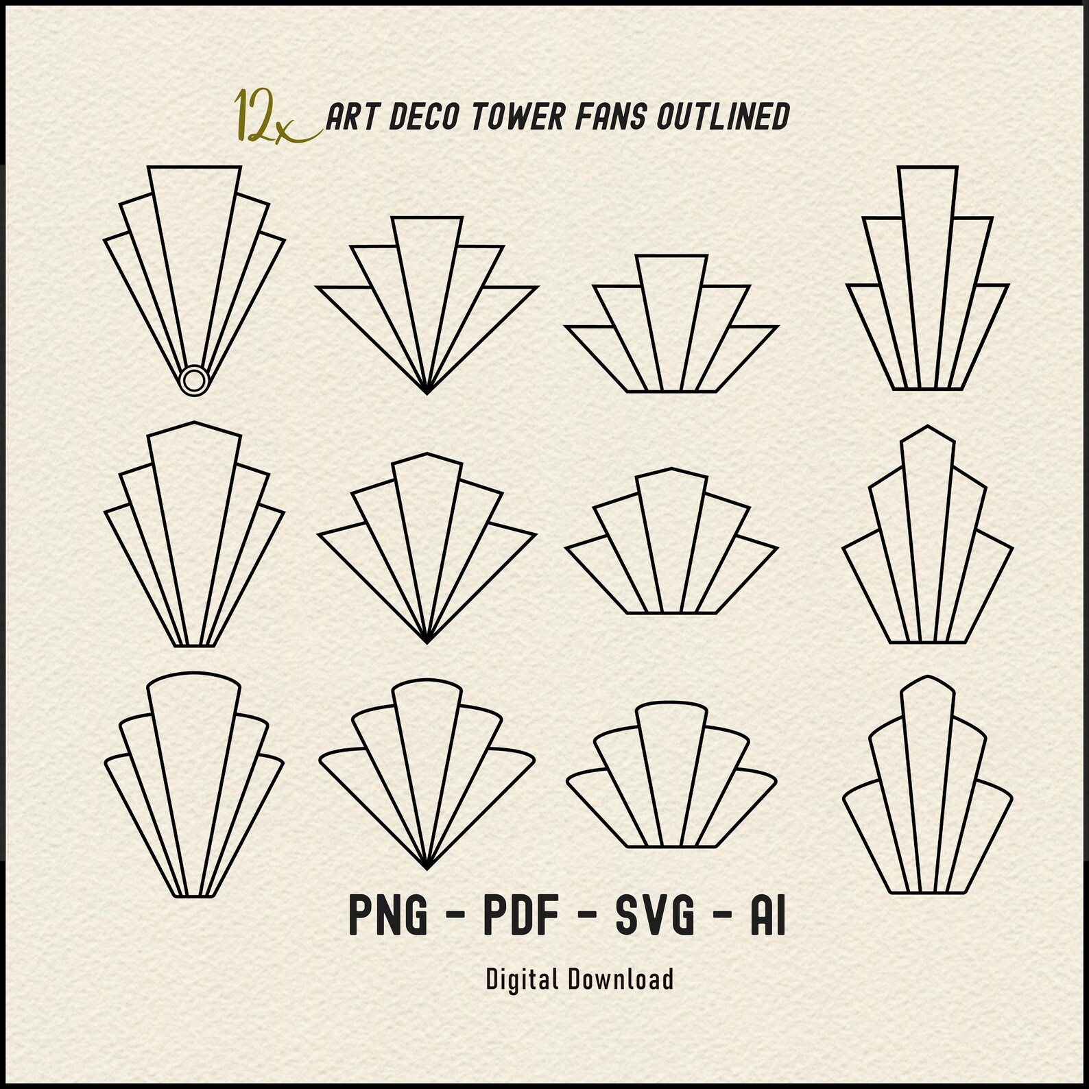 ART DECO SVG + Png Decorative Tower Fan Outlines, Printable Art Deco ...