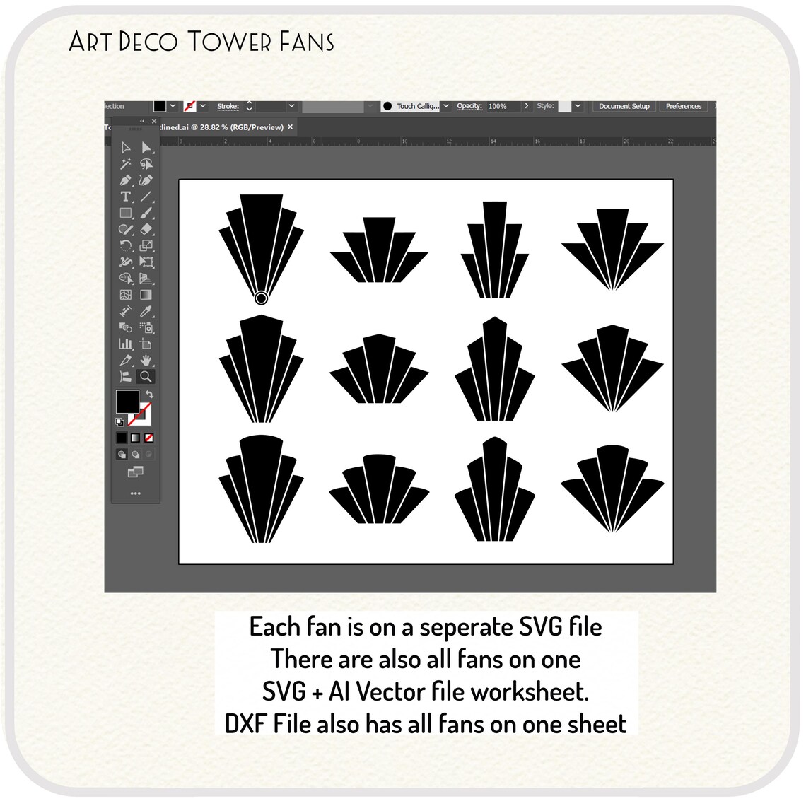 Art Deco Gatsby Fan Towers SVG DXF PNG Decorative Printable Elements ...