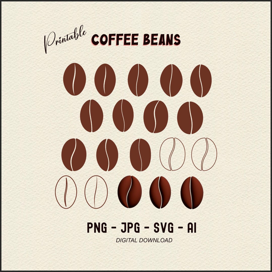 COFFEE BEANS SVG Png, Jpg Ai. Raster and Editable Vector Coffee Bean ...