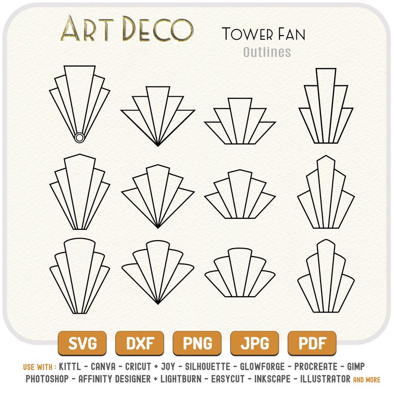 Art Deco Fan Tower Outlines SVG, DXF, PNG, Jpeg, Ai : 1920s Gatsby ...