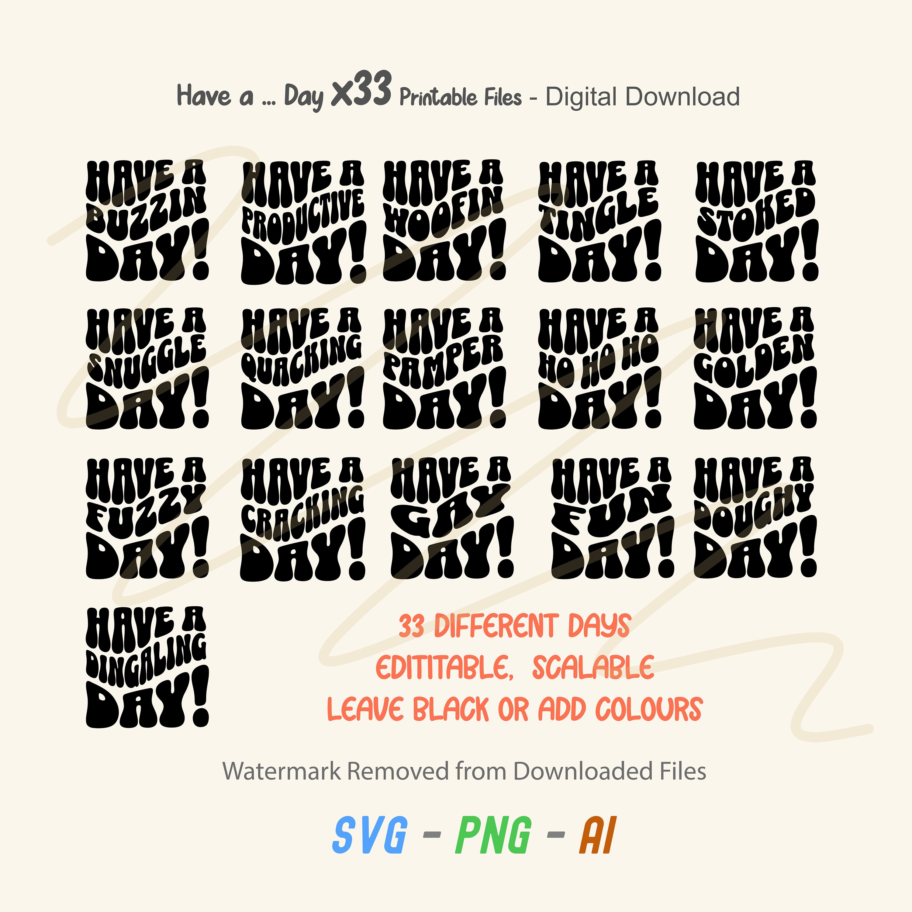 PRINTABLE Have a ... Day SVG PNG Dxf Bundle 33 X Mixed Text - Etsy