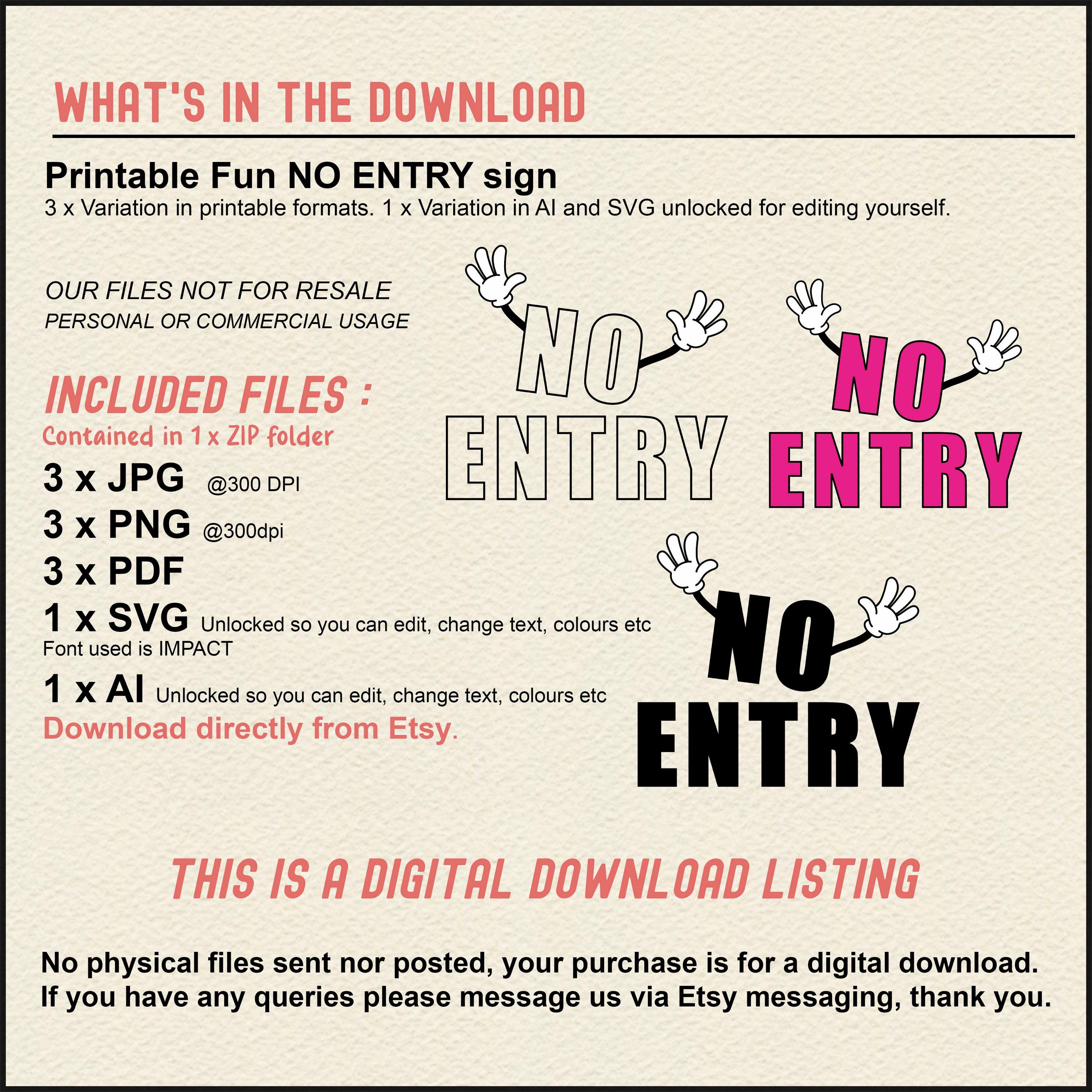 Fun No Entry Printable Sign: Editable Vector (digital Download) - Etsy