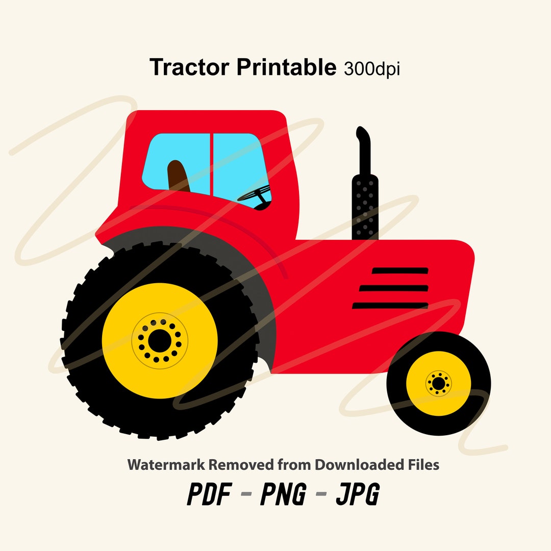 PRINTABLE Red FARM TRACTOR, Large Size, 300dpi, Png, Jpg, Pdf Digital ...