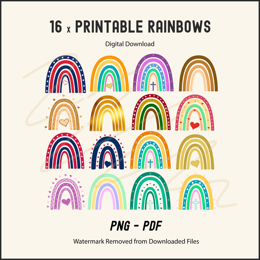 Boho Rainbow Printable Design Elements : Colourful Rainbows With Hearts ...