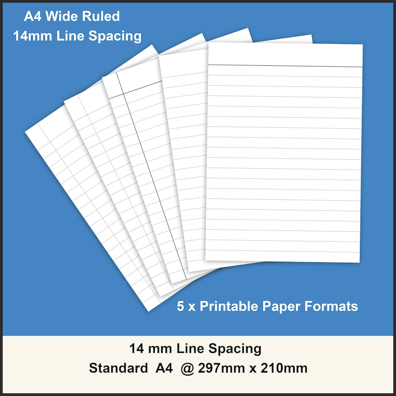 PRINTABLE Note PAPER Lines Bundle for A4 Paper in 5 Styles, Lined Paper ...