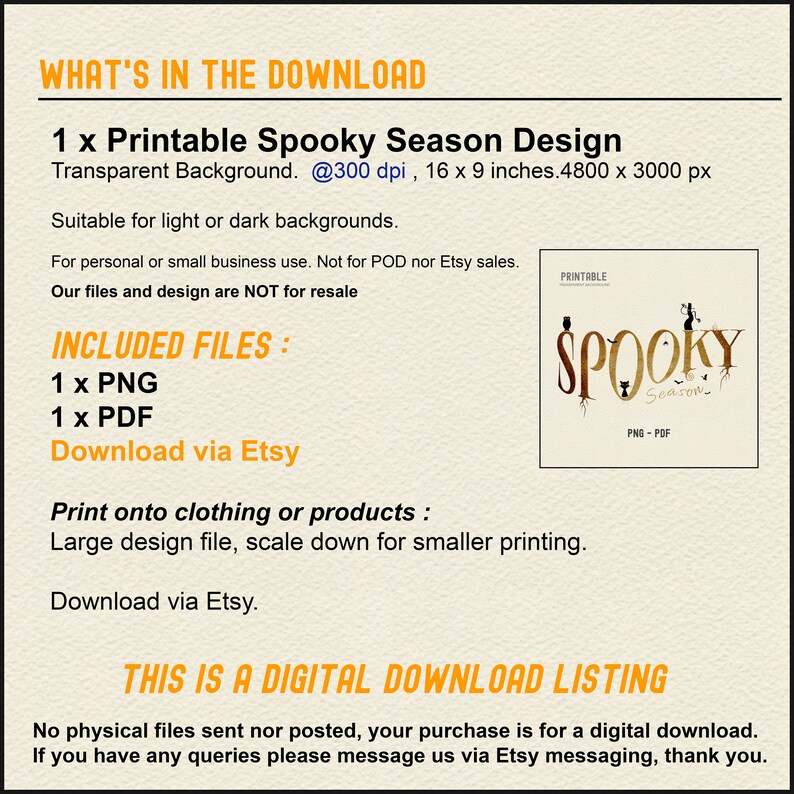 SPOOKY SEASON PNG + Pdf Printable Halloween Original Design. Contains ...