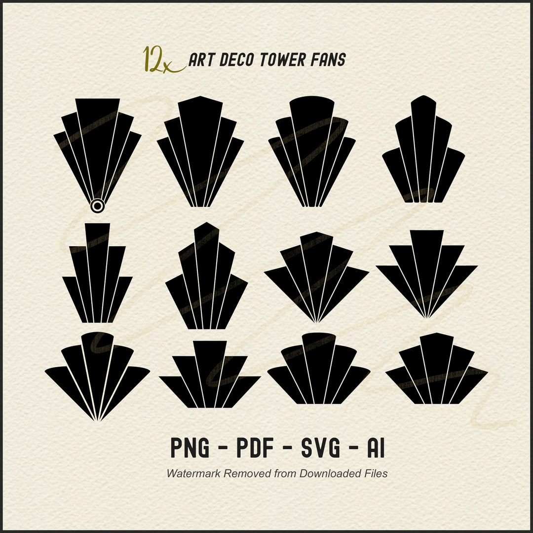 ART DECO SVG Png Fan Towers Bundle in Black, Printable Art Deco ...
