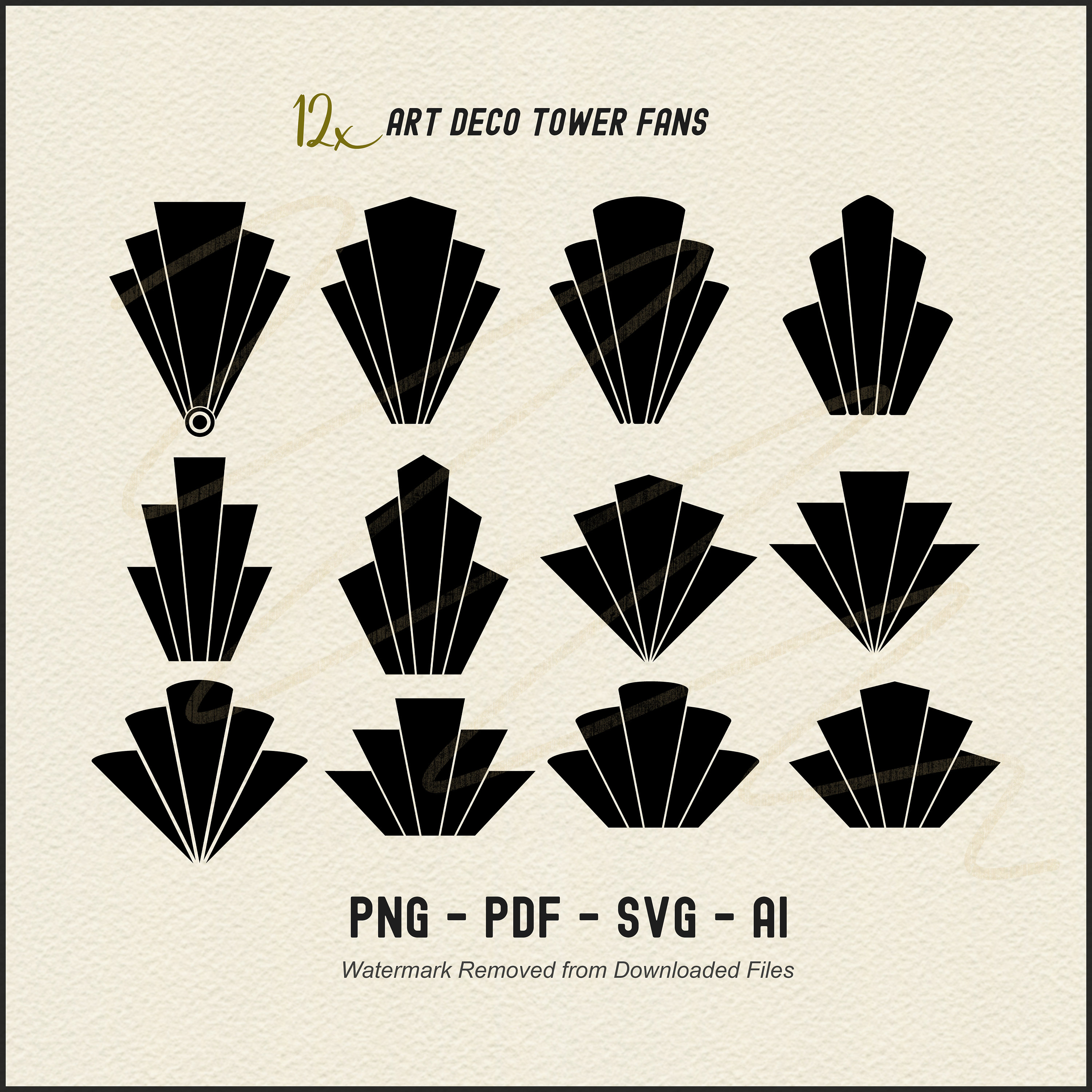 ART DECO SVG Png Fan Towers Bundle in Black, Printable Art Deco ...