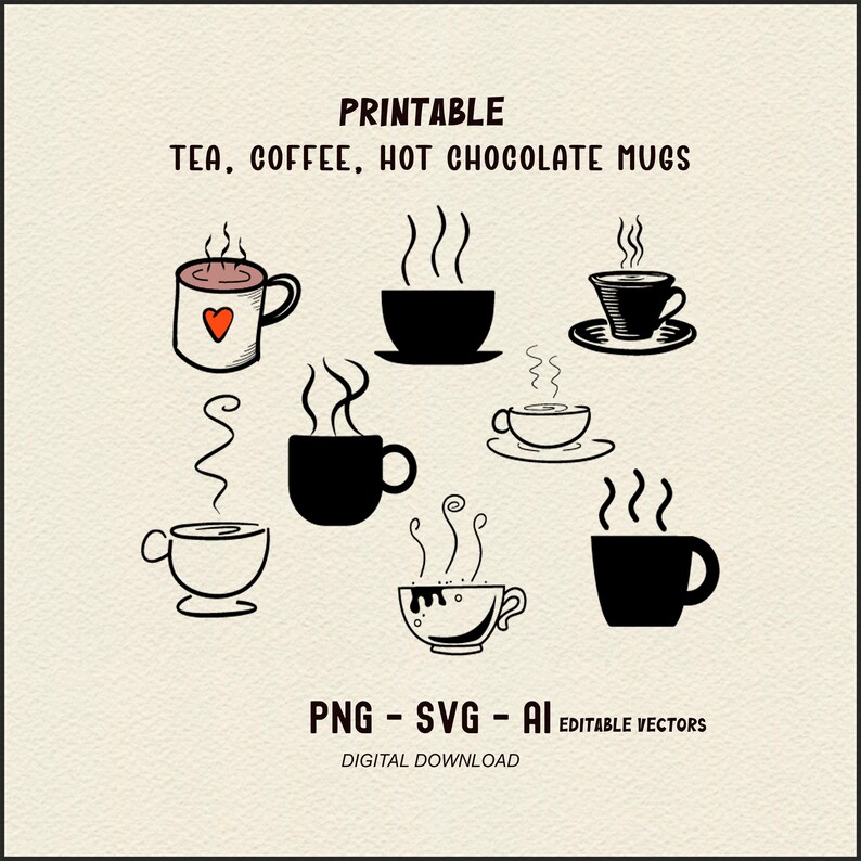 COFFEE TEA CHOCOLATE Clip Art Mugs Cups and Saucers Hot Beverage ...