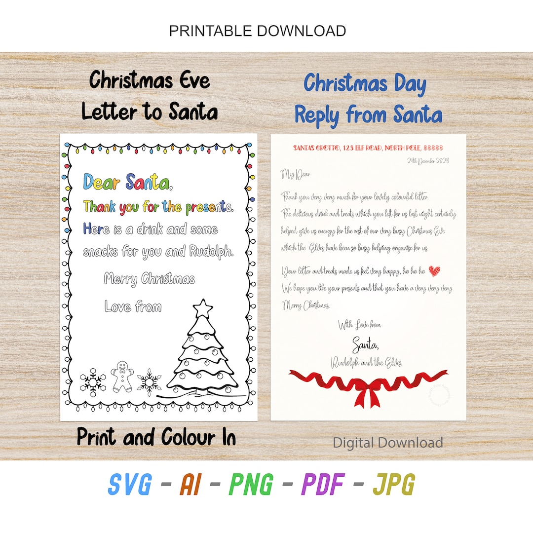 LETTER TO SANTA and Reply From Santa Printable Christmas Colouring Page ...