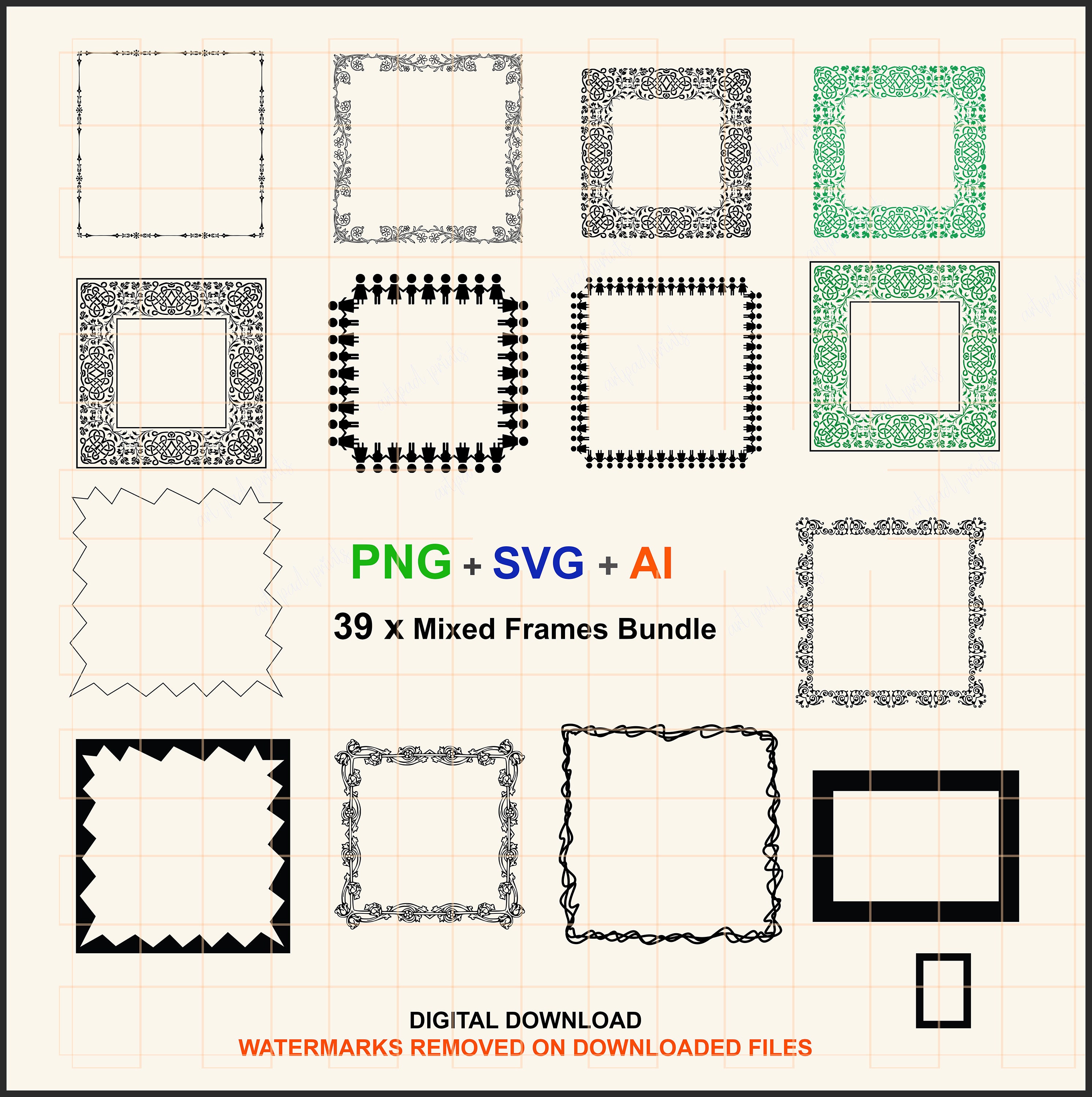 Square Frames Clipart Bundle: Mixed Vector Designs (digital Download ...