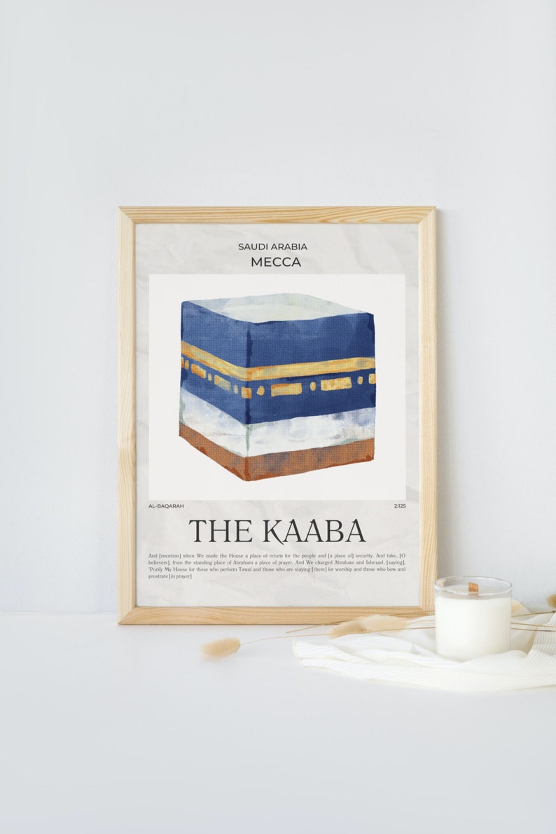 Islamic Wall Art Print | Kaaba | Blue and Neutral Tones, Beige, Scandi ...
