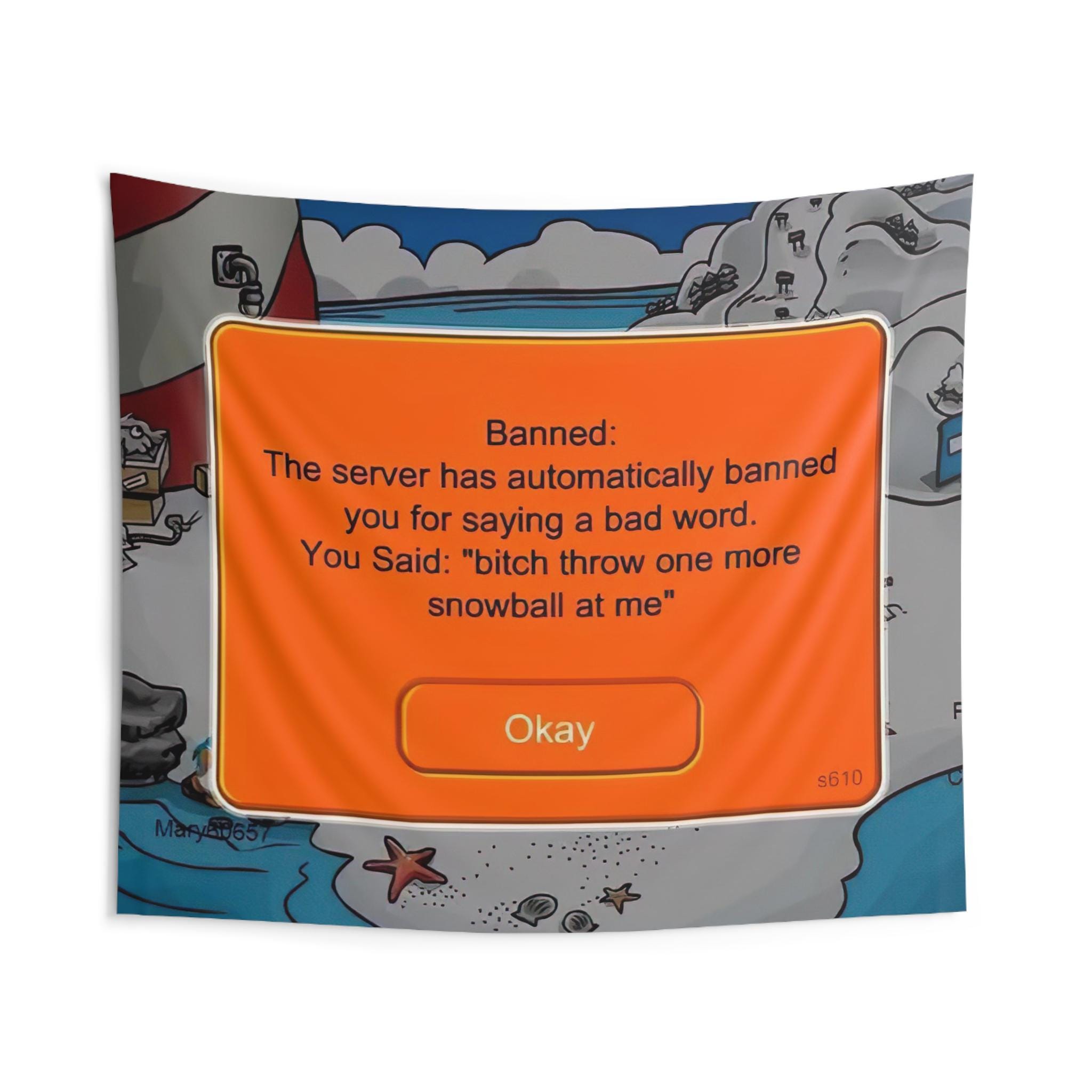 Club Penguin Banned Tapestry Funny Tapestries Meme Tapestry for Bedroom ...