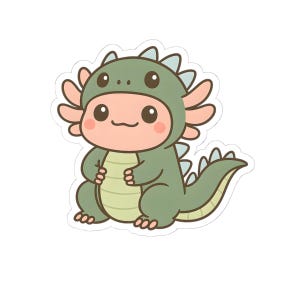 Cute Axolotl Wearing Godzilla Costume Vinyl Sticker for Water Bottles ...