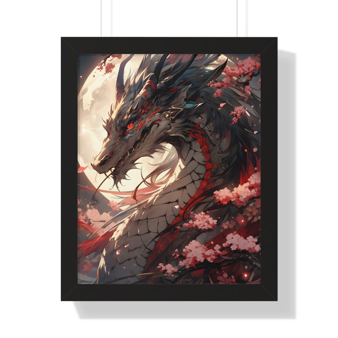 Cherry Blossom Dragon Poster Wall Art Framed Poster Dragon Poster Wall ...
