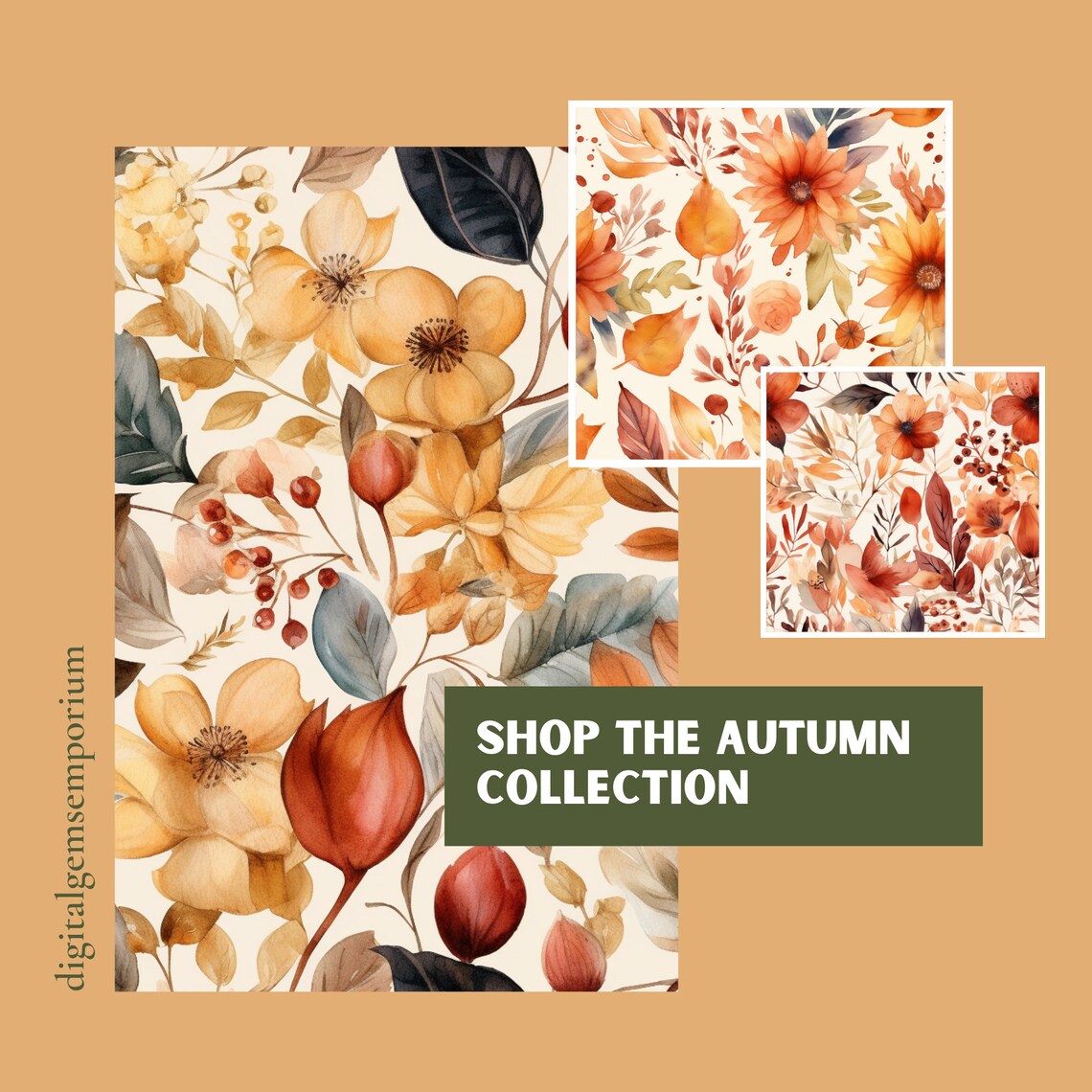 Seamless Watercolor Autumn Floral Digital Paper, Floral Flower Leaves ...