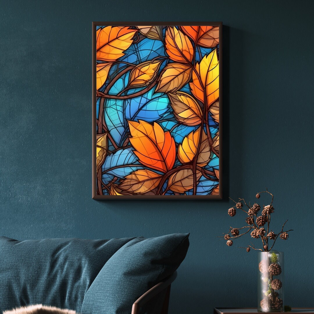 Stained Glass Pattern, Stained Glass Autumn Leaves, Digital Art ...