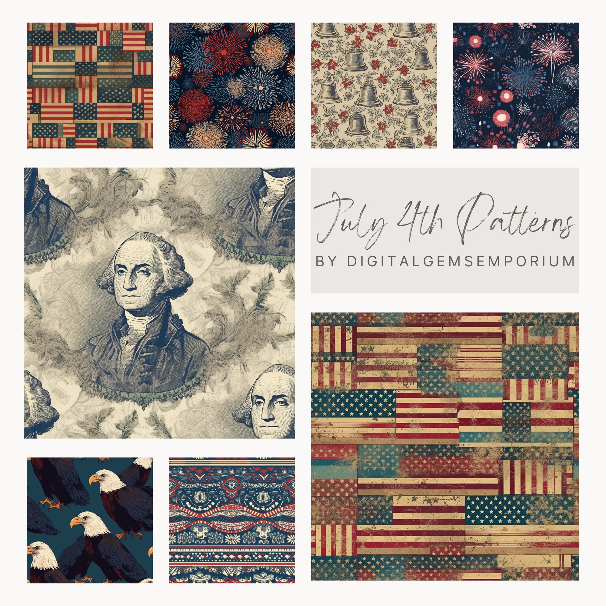 Seamless Patriotic Digital Paper V1 American Art Patterns - Etsy