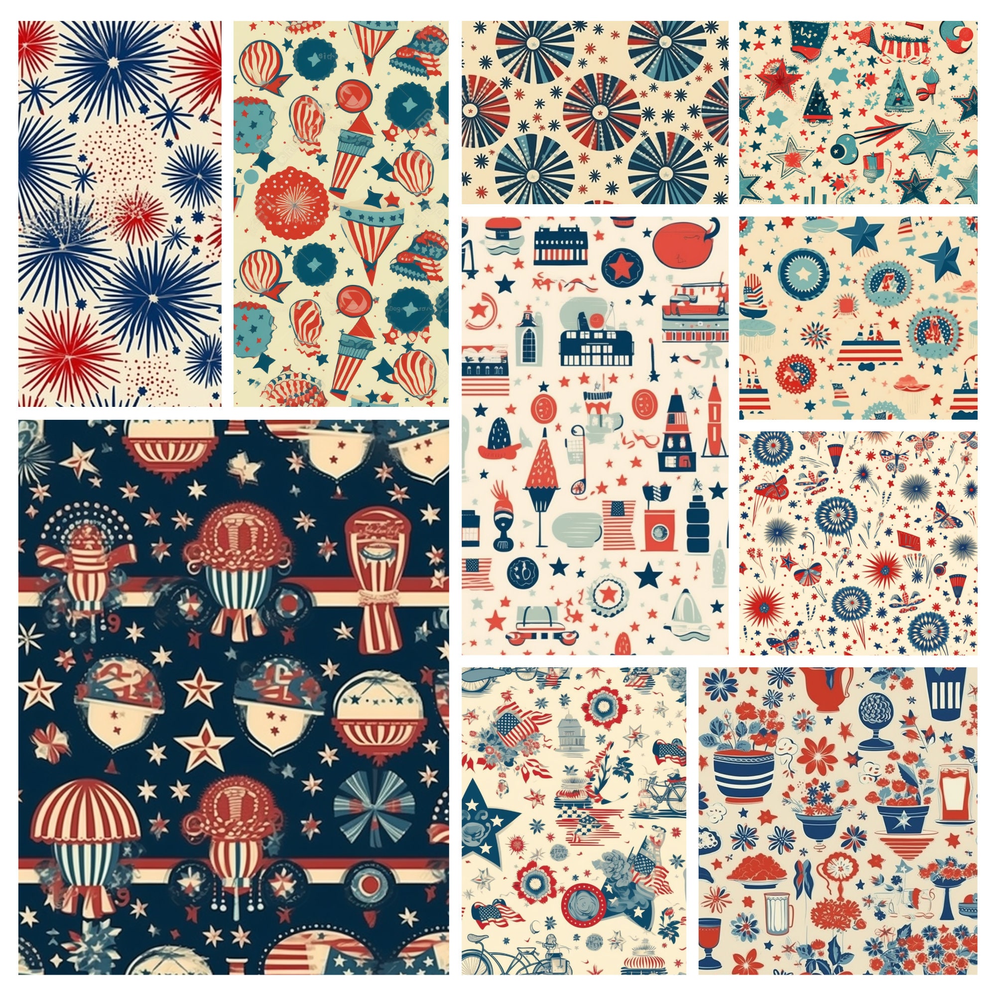 Seamless Vintage July 4th Digital Paper 3, Patriotic Scrapbook Paper ...