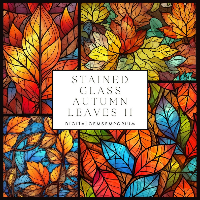 Stained Glass Pattern, Stained Glass Autumn Leaves, Digital Art ...