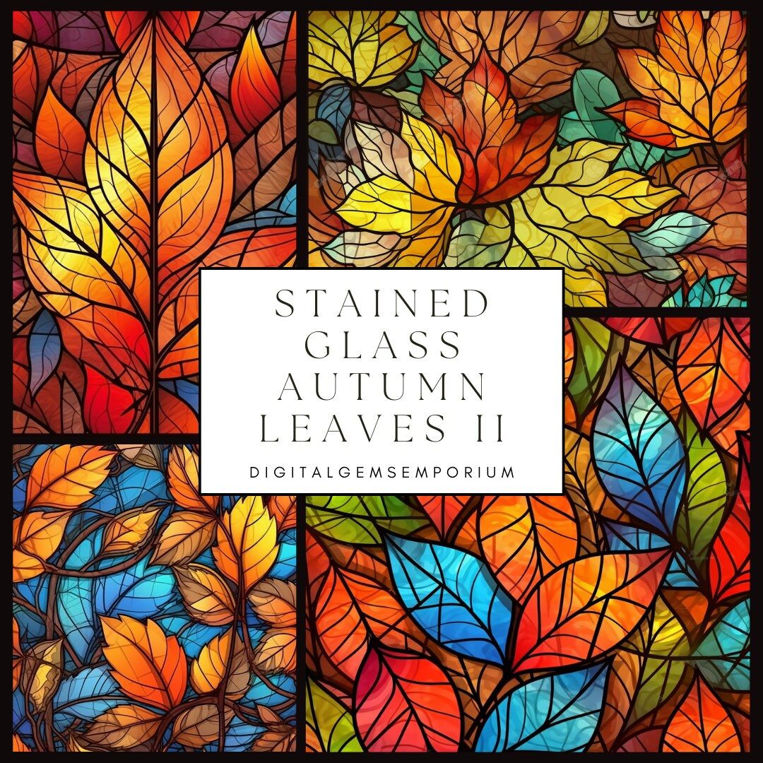 Stained Glass Pattern, Stained Glass Autumn Leaves, Digital Art ...
