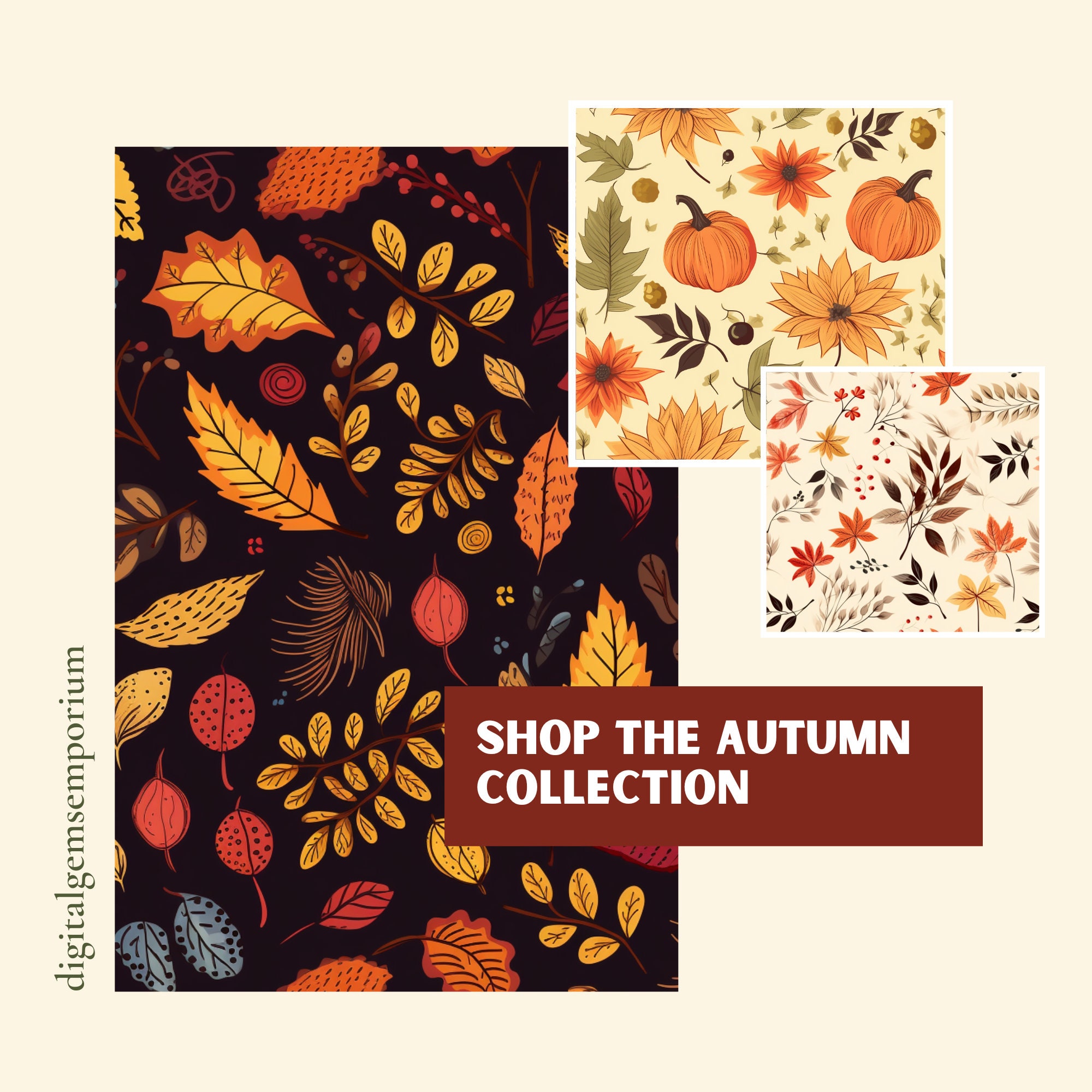 Vintage Fall Digital Papers Digital Prints, Seamless Repeat Autumn ...