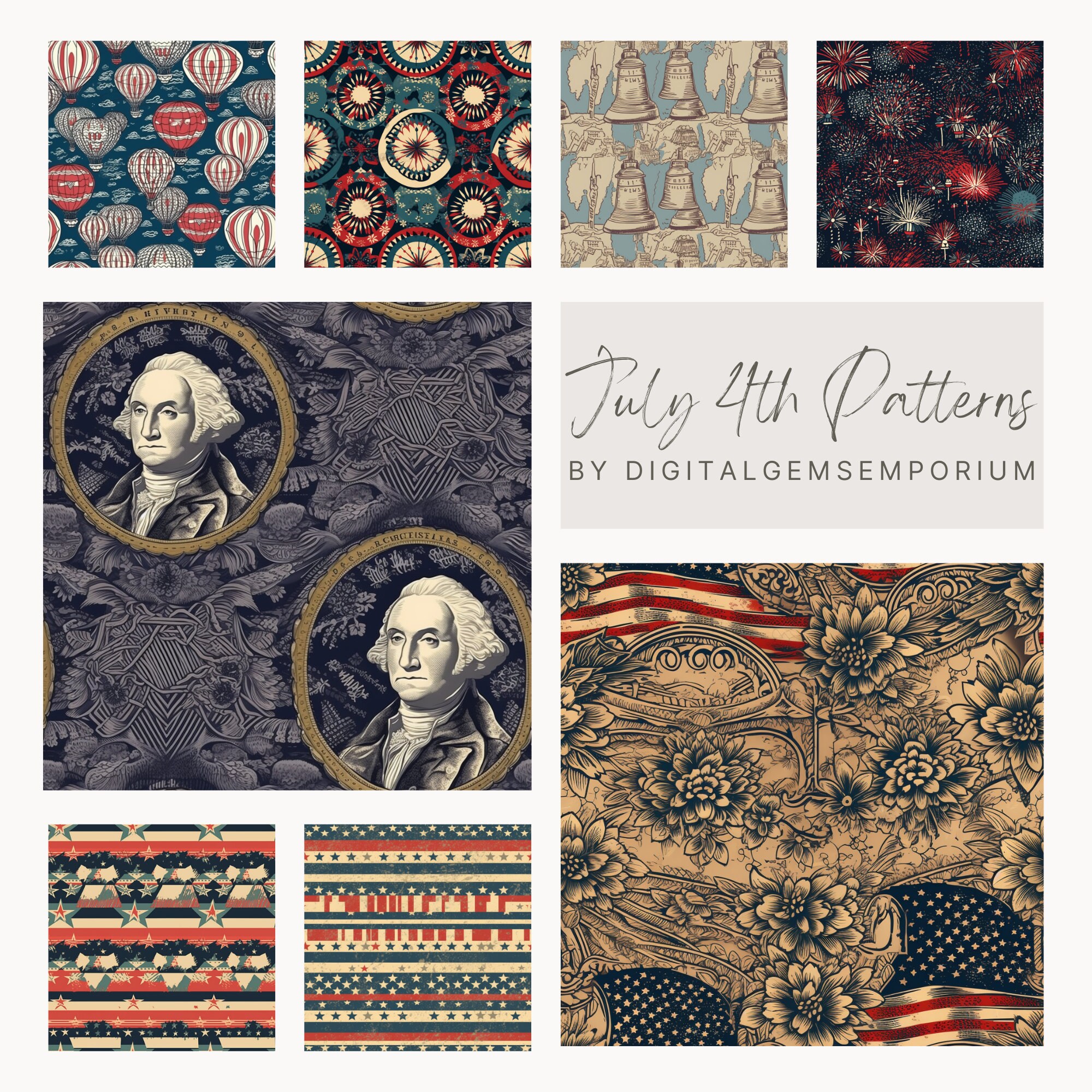 Seamless Patriotic Digital Paper V2 American Art Patterns Fourth of ...