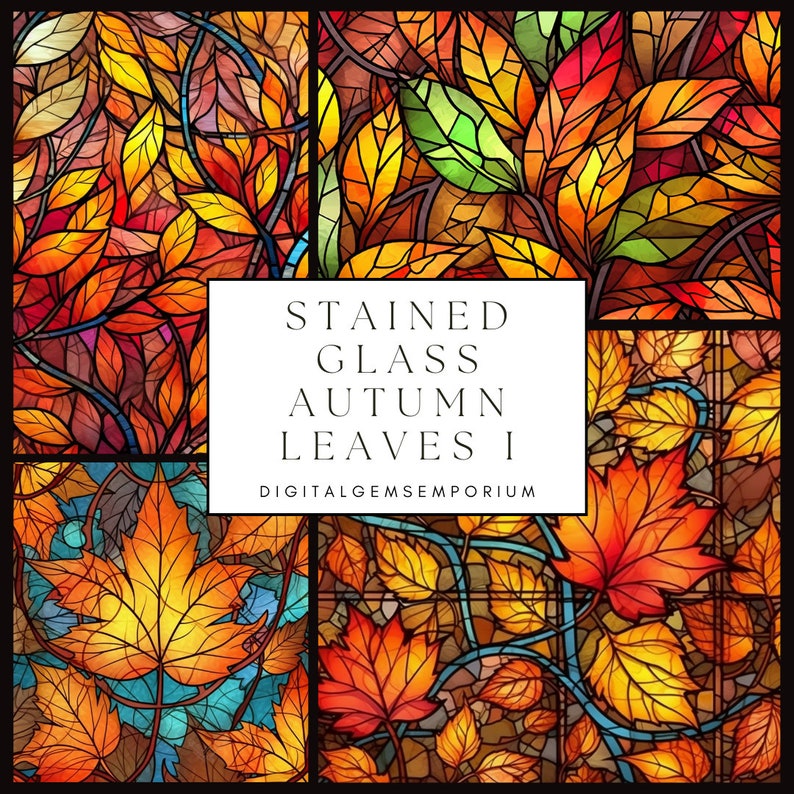 Stained Glass Pattern, Stained Glass Autumn Leaves, Digital Art ...