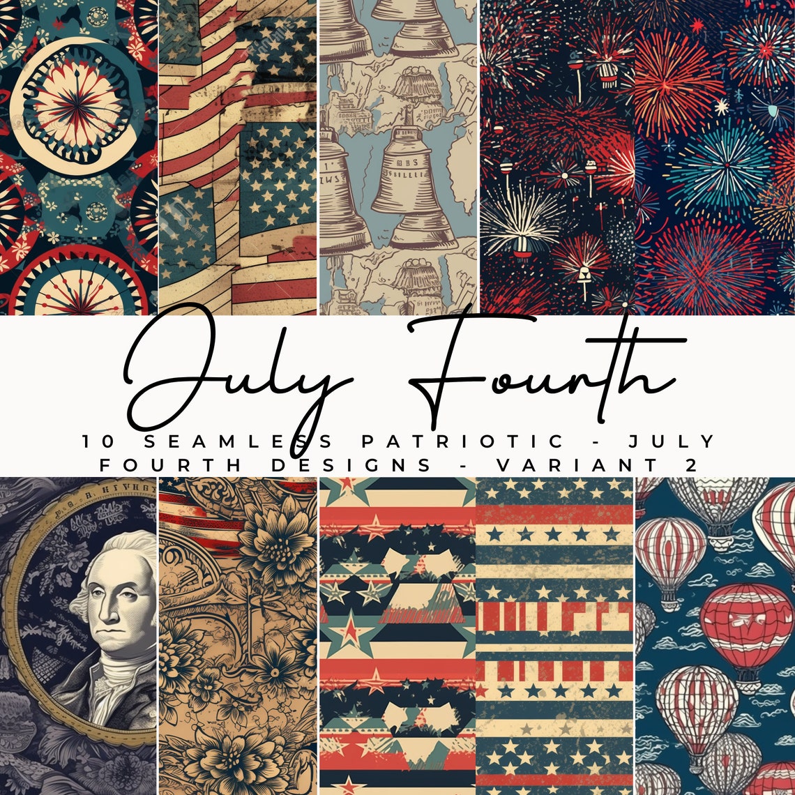 Seamless Patriotic Digital Paper V2 American Art Patterns Fourth of ...