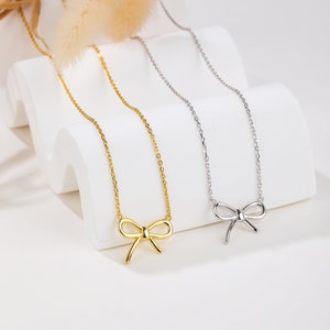 Bow Necklace, Ribbon Knot Pendant Necklace, Knot Minimalist Jewelry Gift for Women, Bow Tie ...