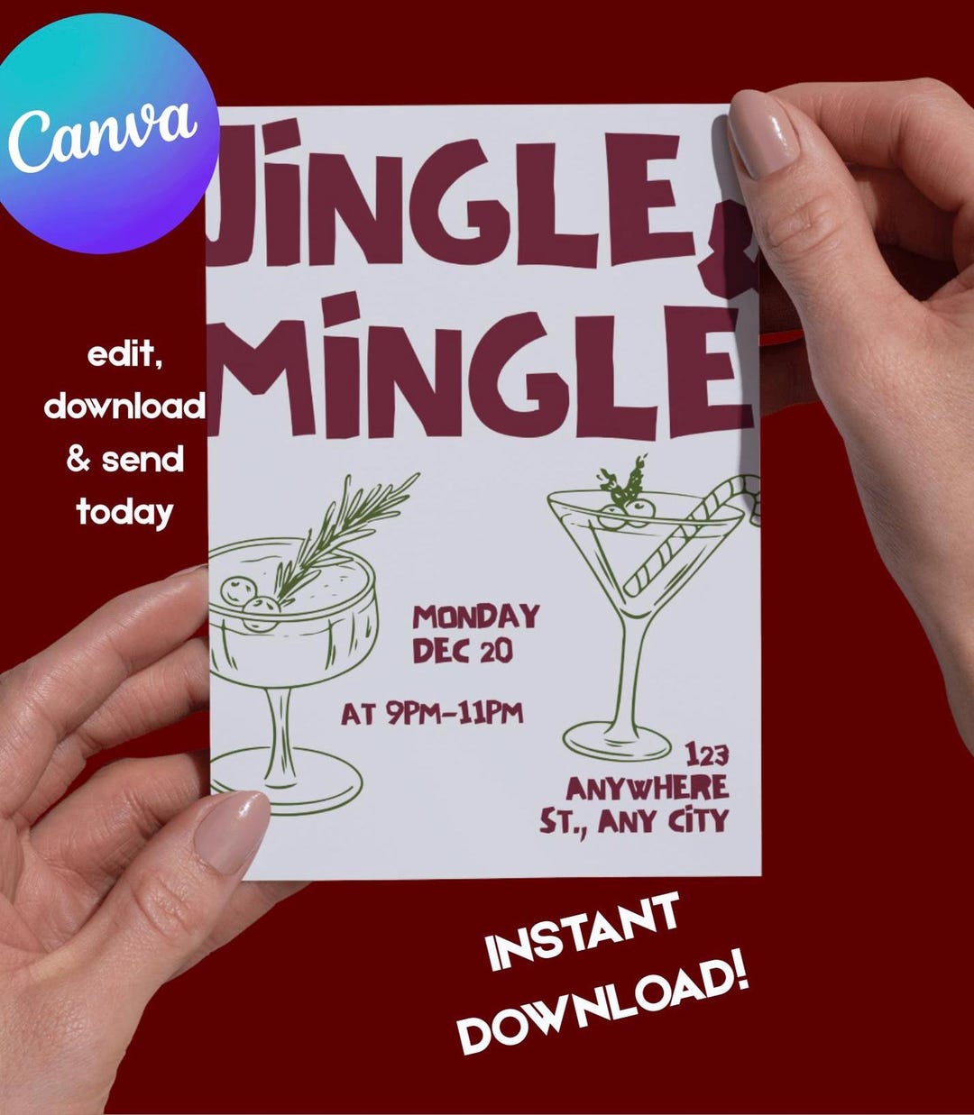 Editable Jingle & Mingle Christmas Party Invitation Template | Holiday ...