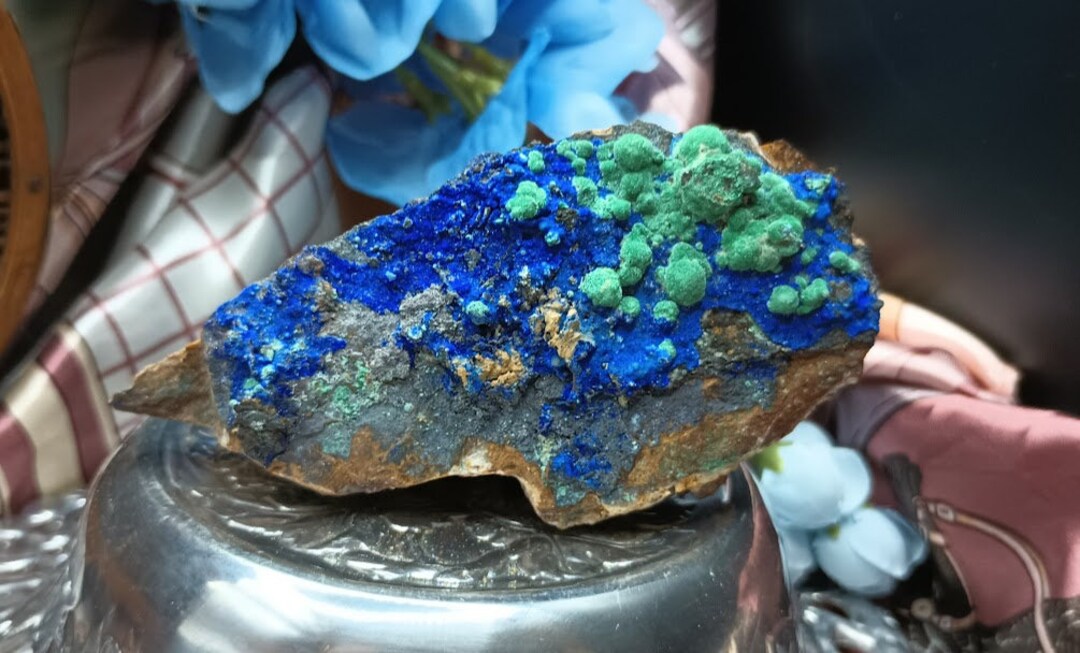 Azurite and Malachite on Barite Matrix Mineral Specimen; Metaphysical ...
