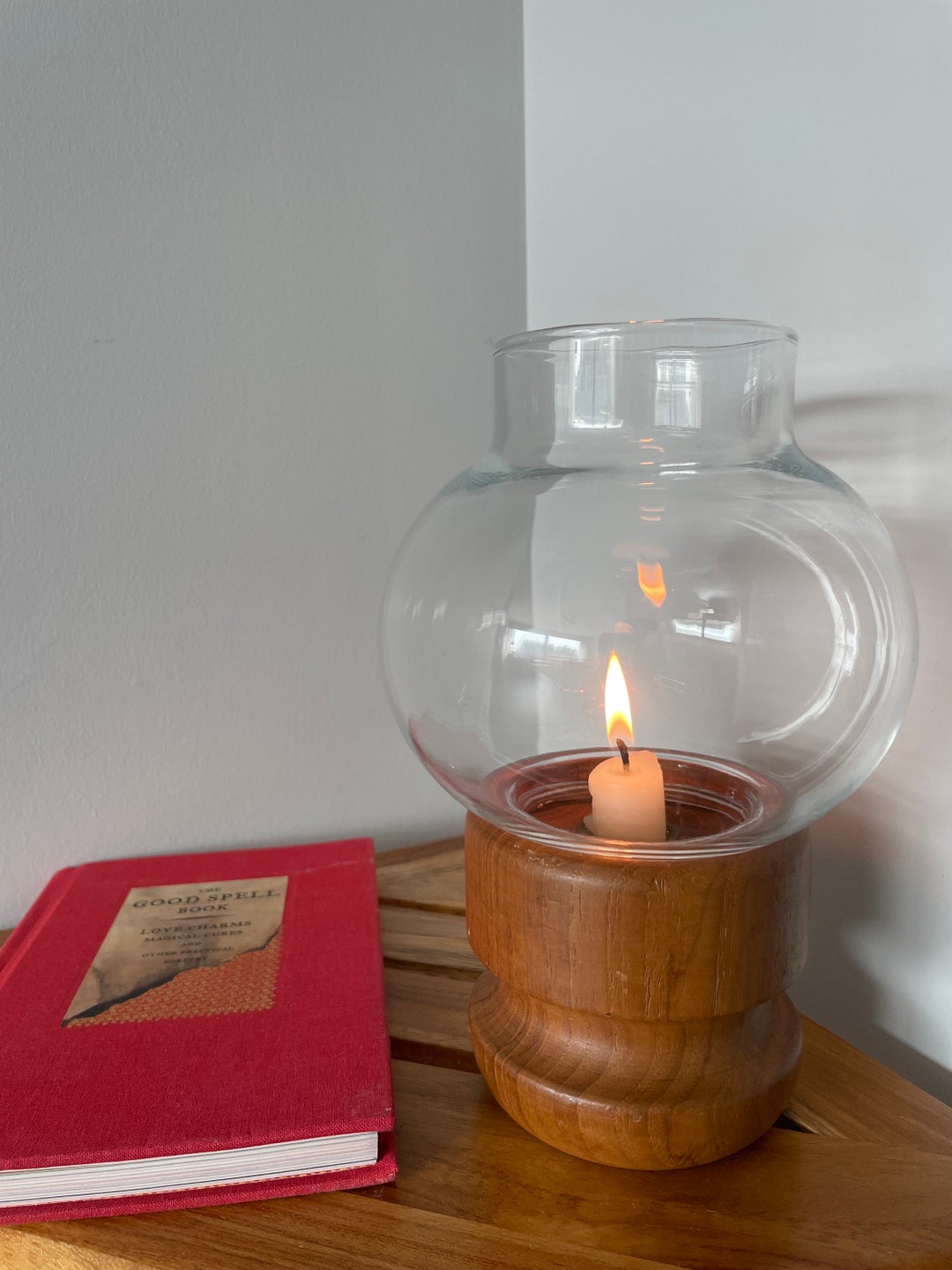 Mid Century Modern Vintage Teakwood and Glass Hurricane Lamp - Etsy Canada