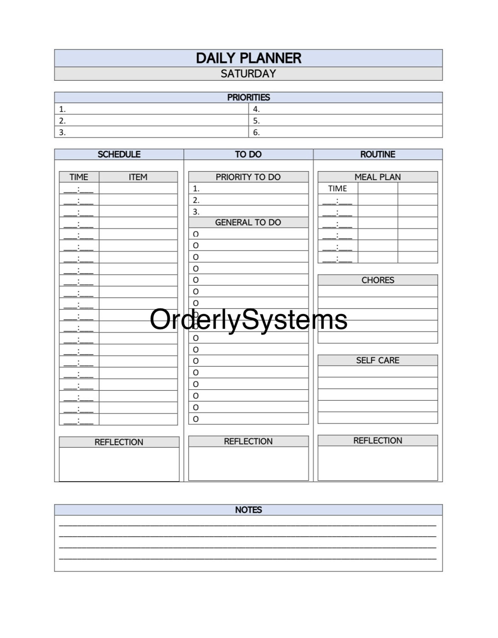 Printable Saturday Daily Planner: Schedule, To-do Lists, Meal Plan ...