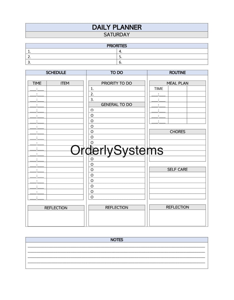 Printable Saturday Daily Planner: Schedule, To-do Lists, Meal Plan ...