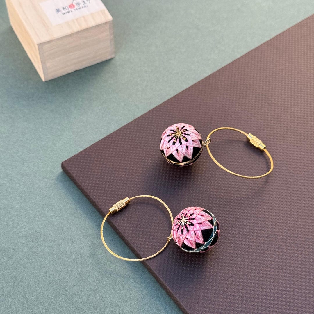 Sakura Keyring, Bag Charm, Japanese Temari Ball, Pink Cherry Blossom ...