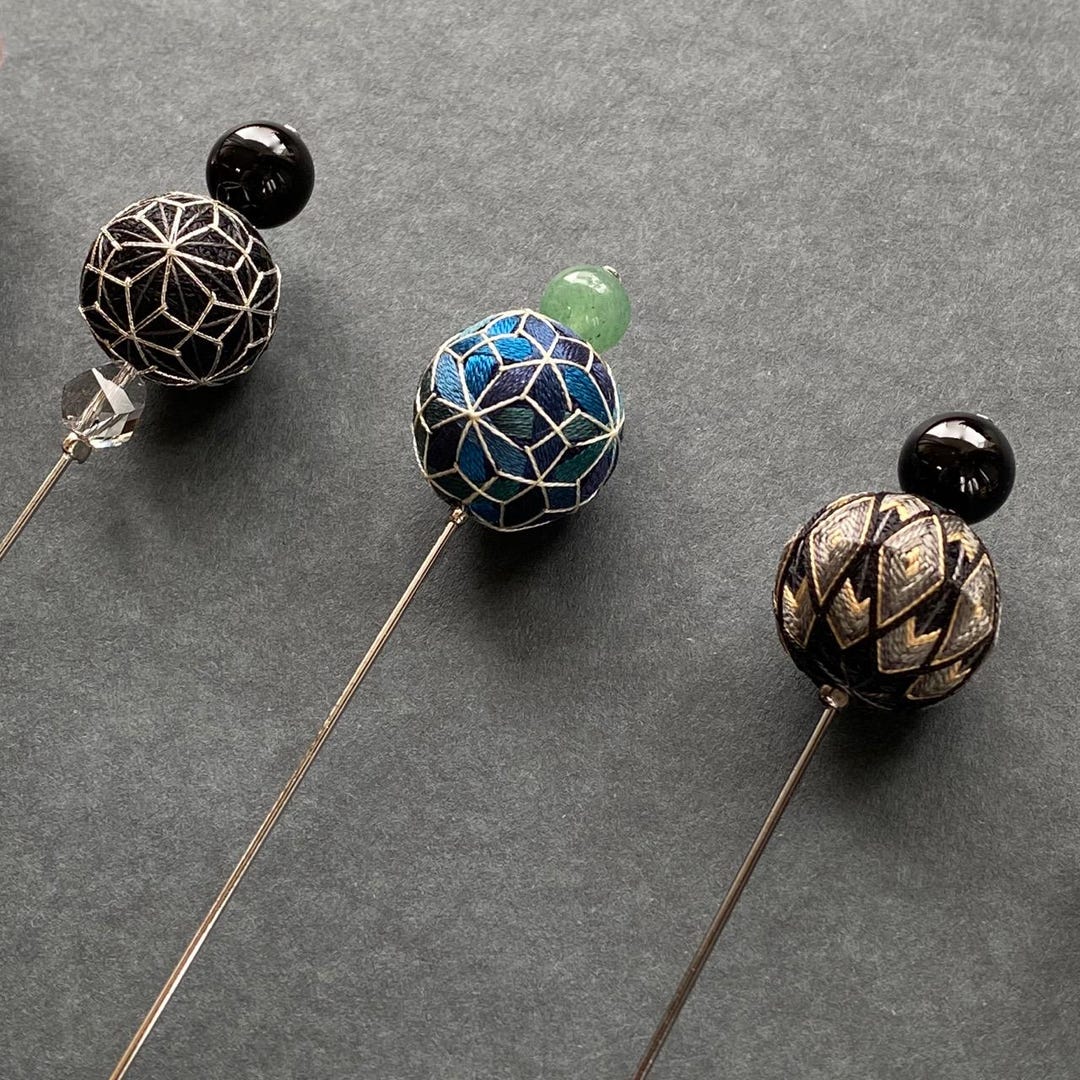 Stick Pin With Japanese Temari Ball. Silk Embroidery. Handmade Hat Pin ...