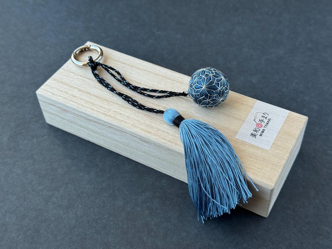 Real Silver Embroidered Temari Bag Charm: Japanese Good Luck Pattern ...