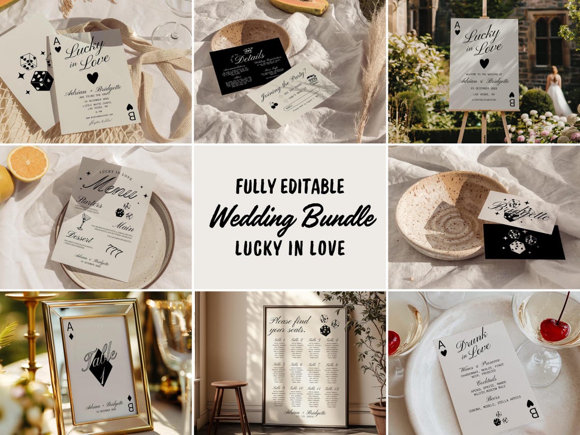 Vegas Wedding Table Numbers Template Editable Playing Card Design ...