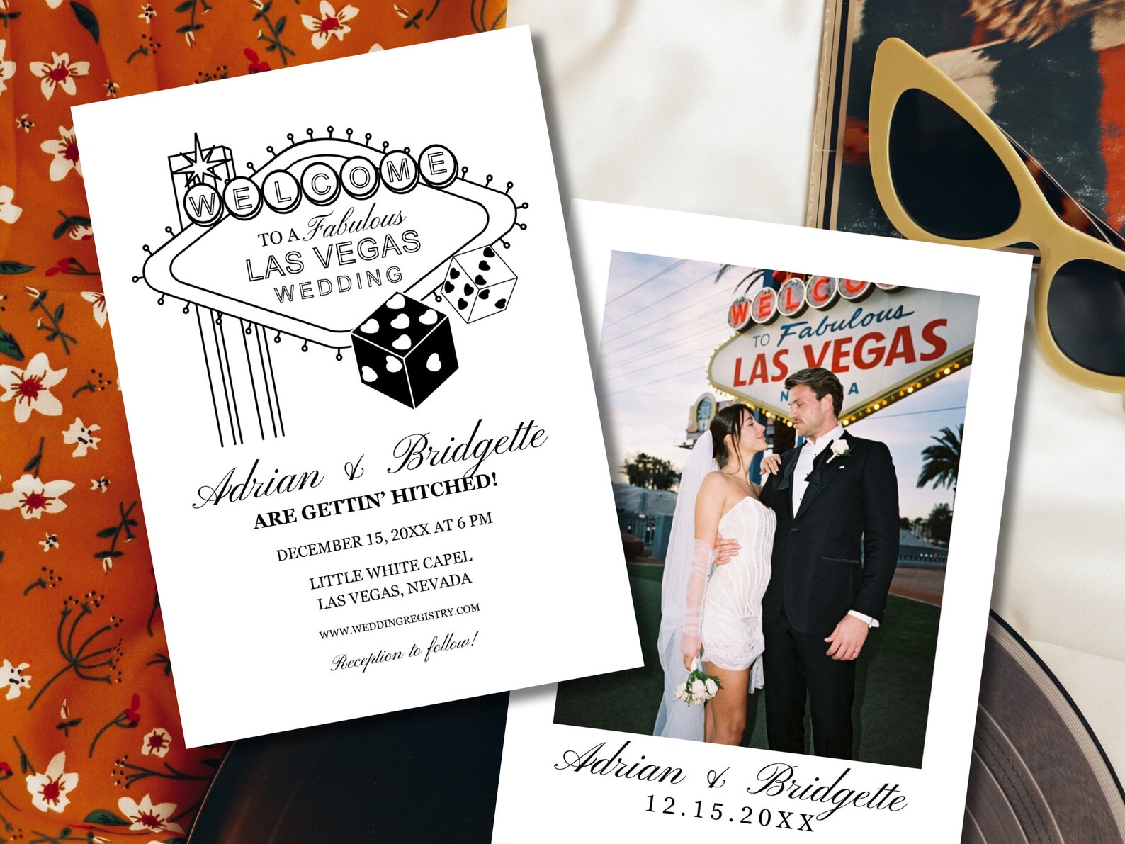Hand Drawn Las Vegas Wedding Invitation Vintage Wedding Vegas Wedding ...