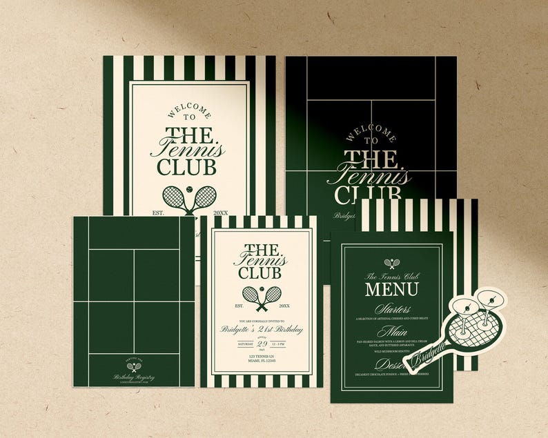 Tennis Country Club Party Template Bundle Editable Old Money Tennis ...