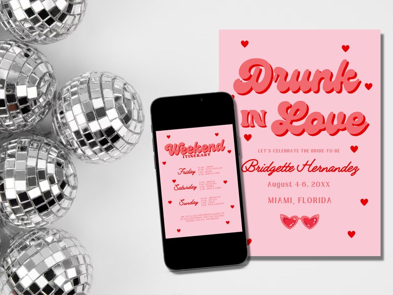 Drunk in Love Bachelorette Theme Invite Girly Retro Bachelorette Party ...