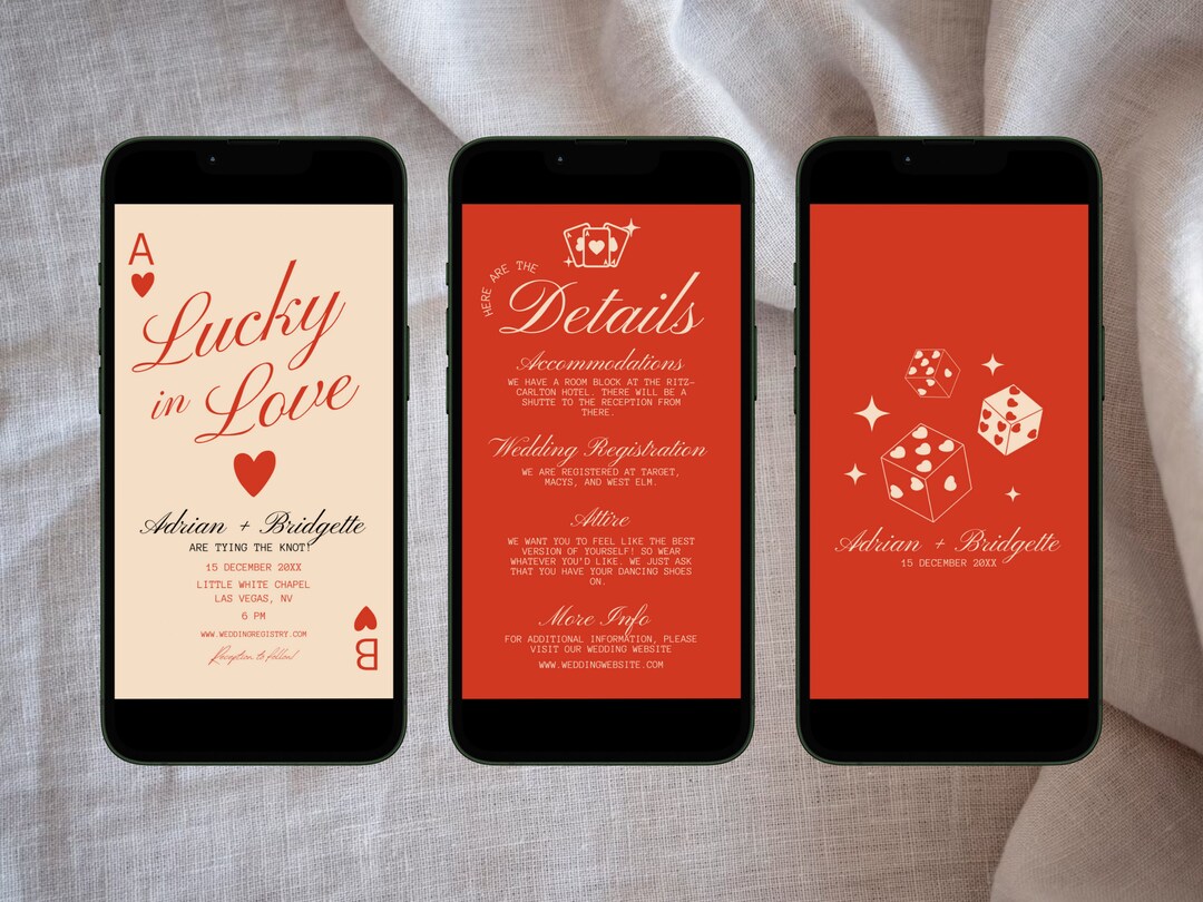 Lucky in Love Wedding Digital Invitation Las Vegas Wedding Playing ...