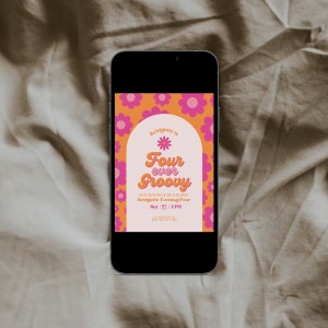 Four Ever Groovy Birthday Theme Birthday Invitation Retro 4th - Etsy