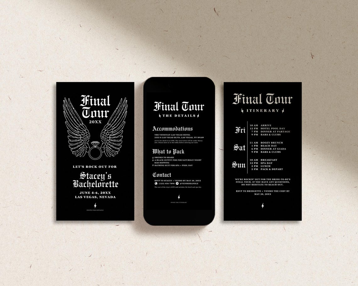Final Tour Bachelorette Invitation Itinerary Template Punk Rock Mobile ...