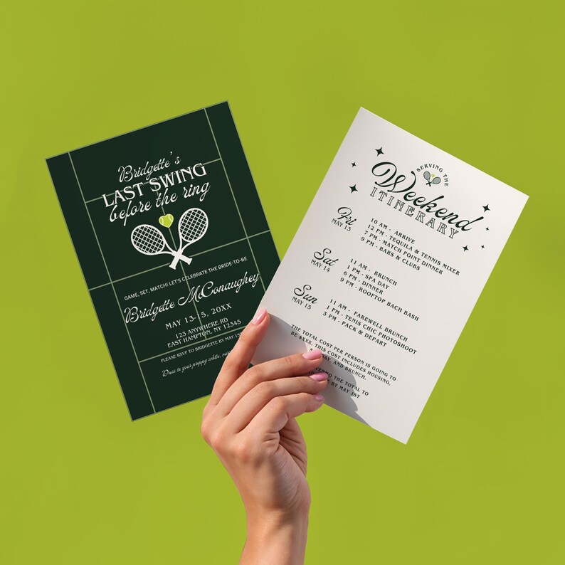 Tennis Bachelorette Invitation Template: Last Swing Before the Ring ...