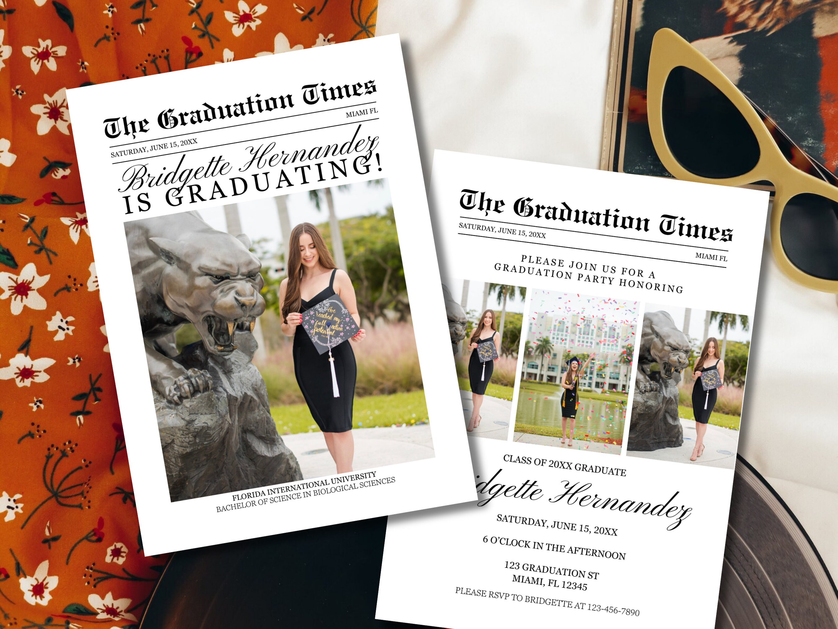Newspaper Graduation Party Invitation Template Editable Graduate Photo ...